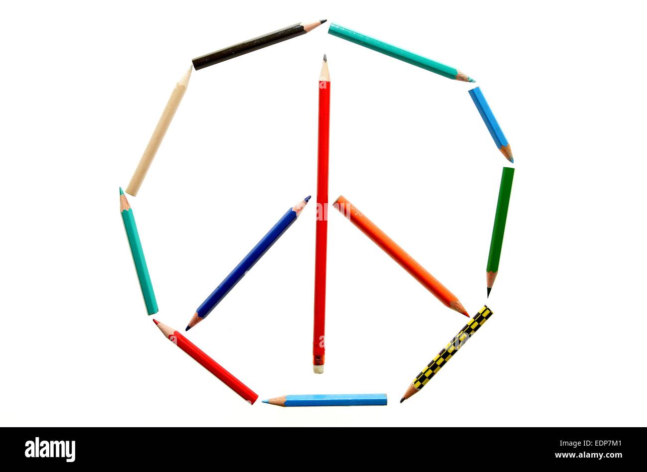 Pencils form a peace symbol, Germany, city of Osterode, 8. January 2015 ...