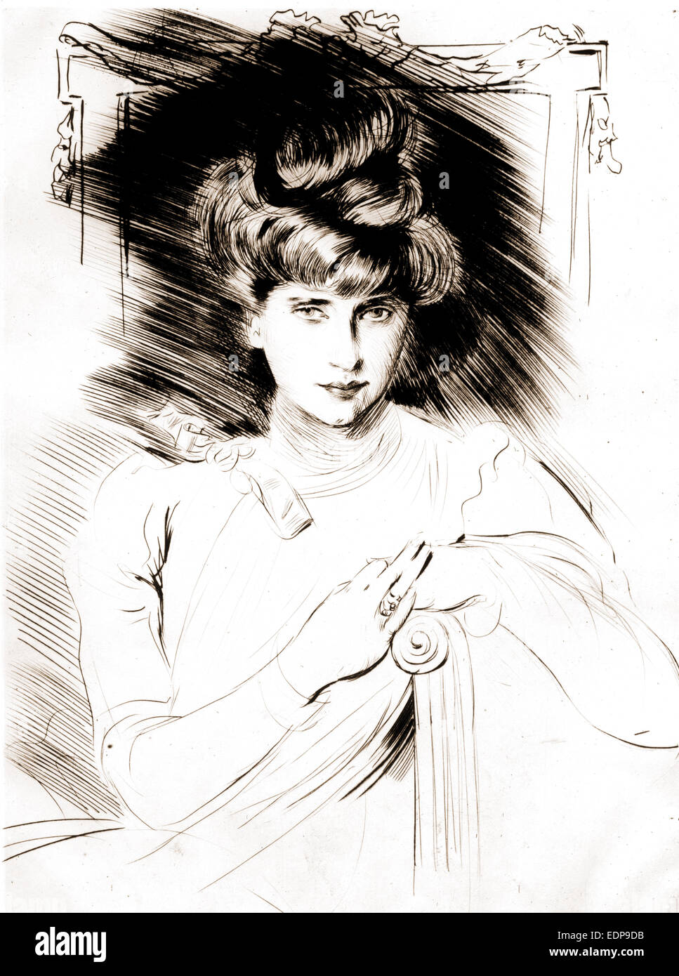 Woman seated with arms resting on chair, half-length portrait, Women ...