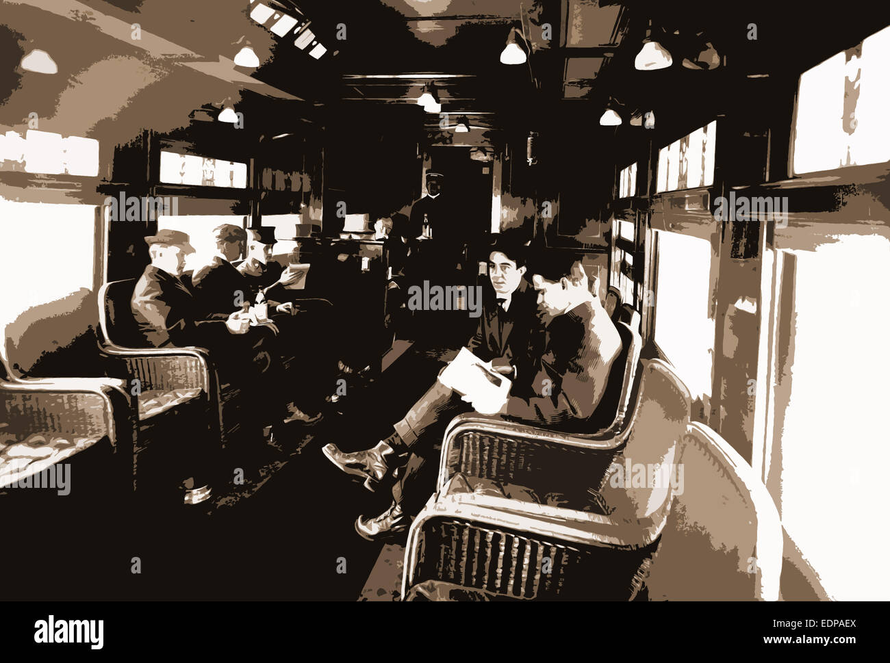Buffet library car on a deluxe overland limited train, Railroad dining ...