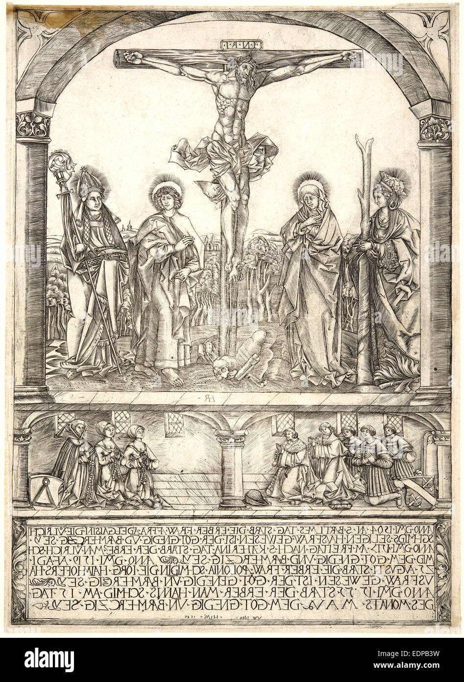 Hans Rogel (aka Master HR) (German, 1532-1592). Christ on the Cross with the Virgin and St. Afra ...