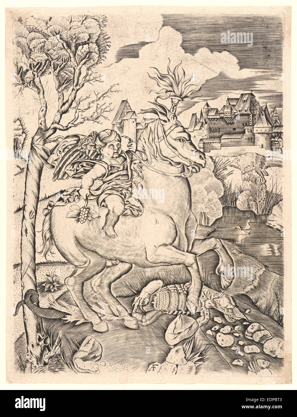 Monogrammist AF (Italian, active ca. 1500). Winged Genius on Horseback ...