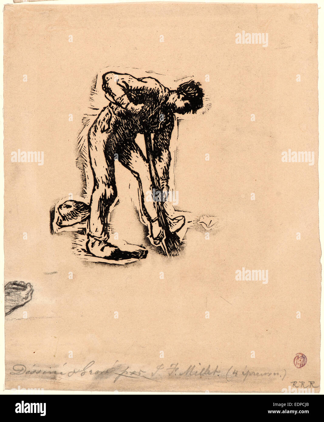 Jean-François Millet (French, 1814 - 1875). Peasant Digging (Bêcheur au ...