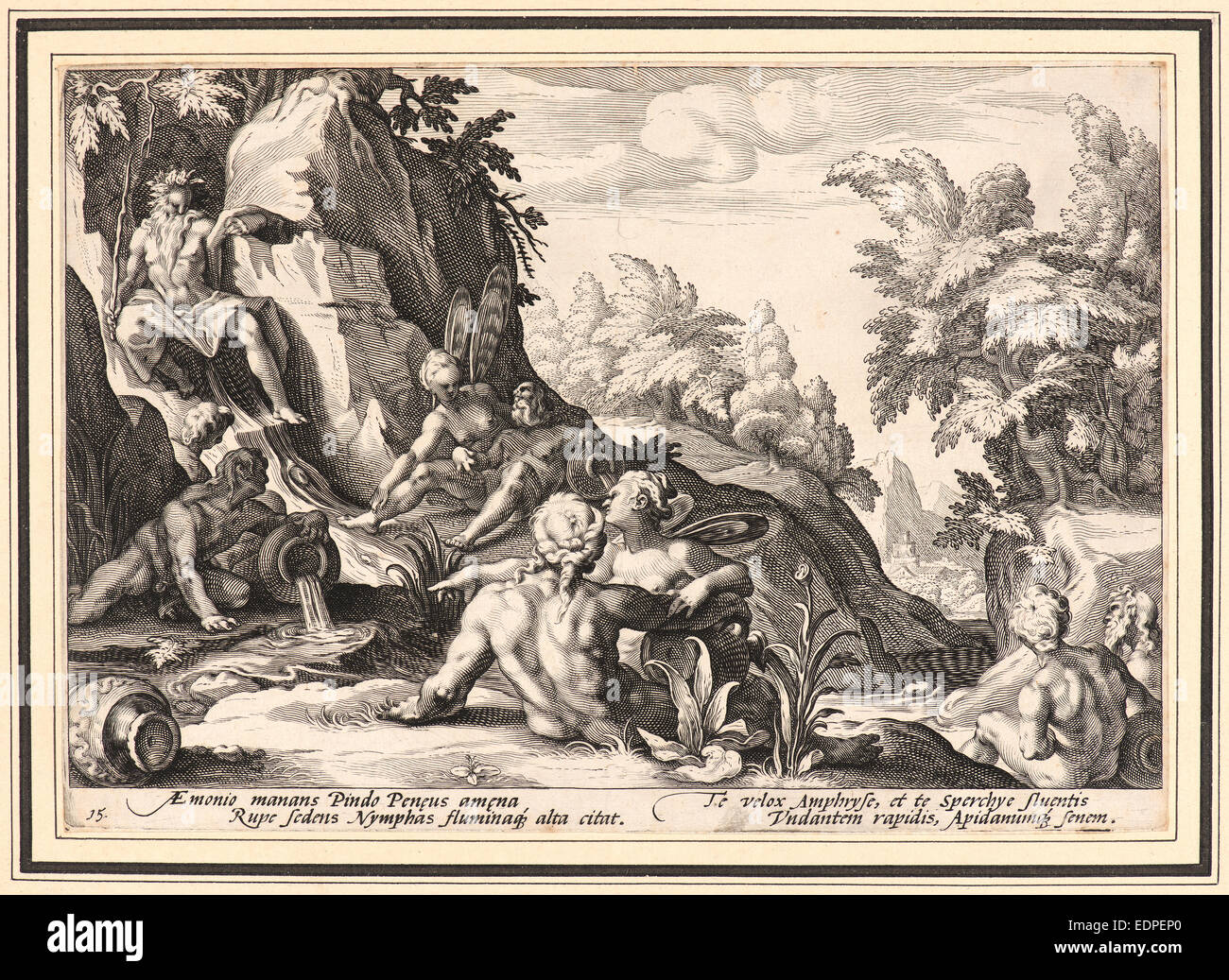 Anonymous after Hendrick Goltzius (Dutch, 1558 - 1617). The River God Peneus Surrounded by Other ...