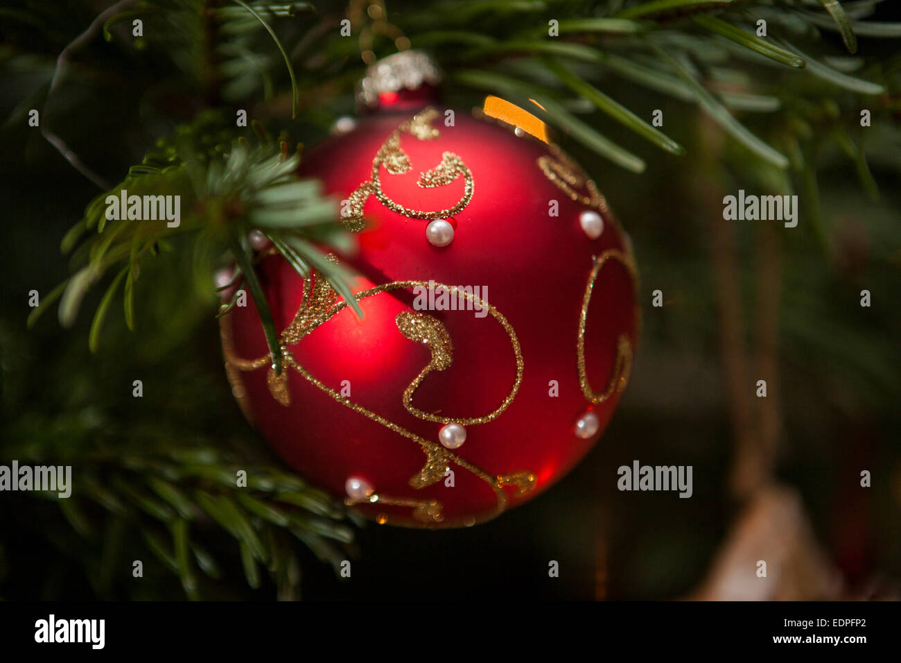 Red Christmas tree bauble Stock Photo - Alamy