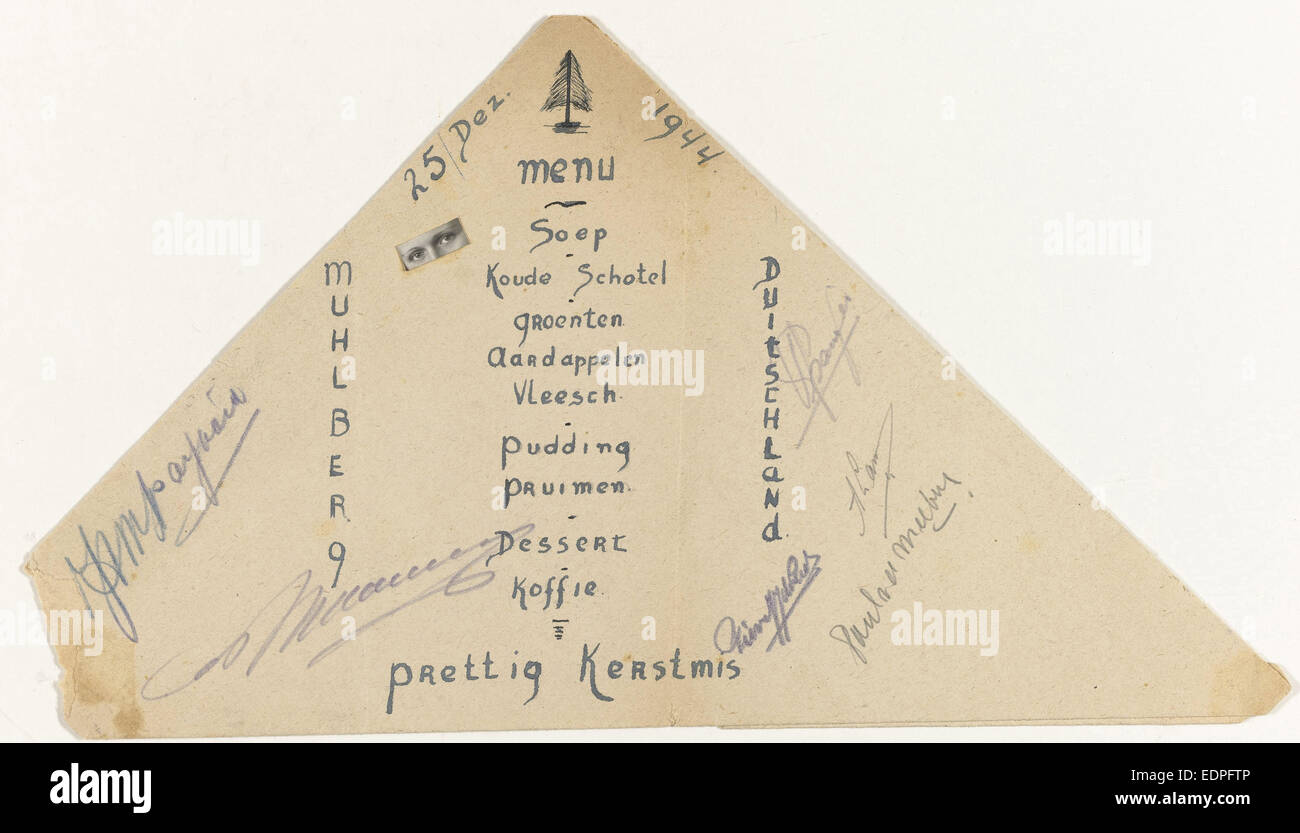 Christmas Menu, December 25, 1944, a prisoner of war camp Stalag dinner ...