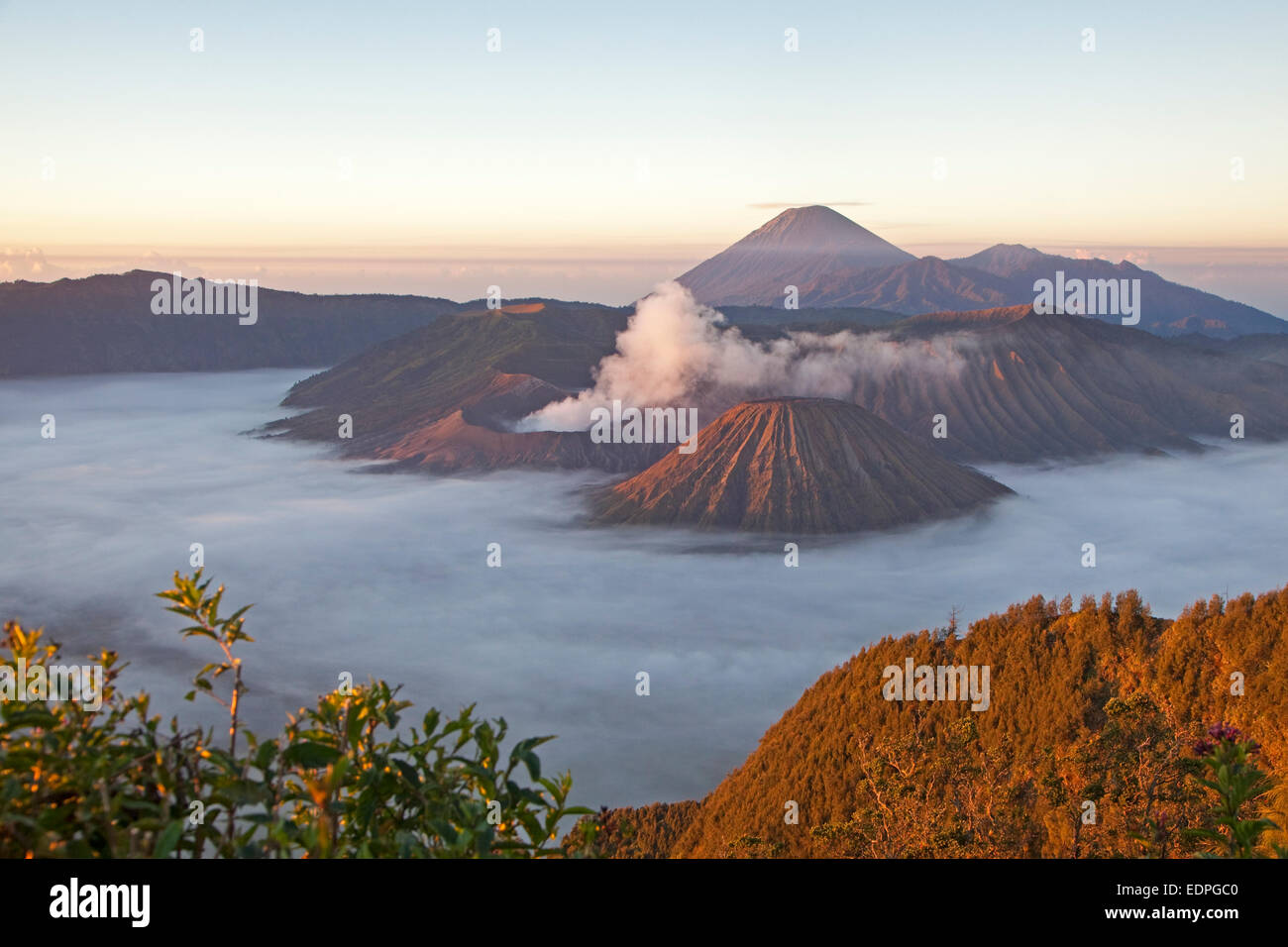 Sunrise over Mount Bromo / Gunung Bromo, active Indonasian volcano and ...