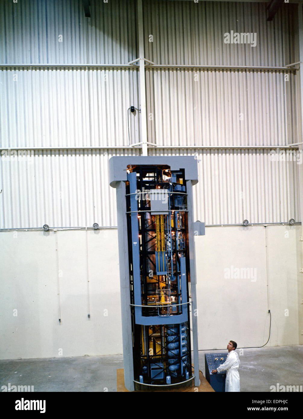 This image shows an Atlas Missile Mock-Up being tested or displayed ...