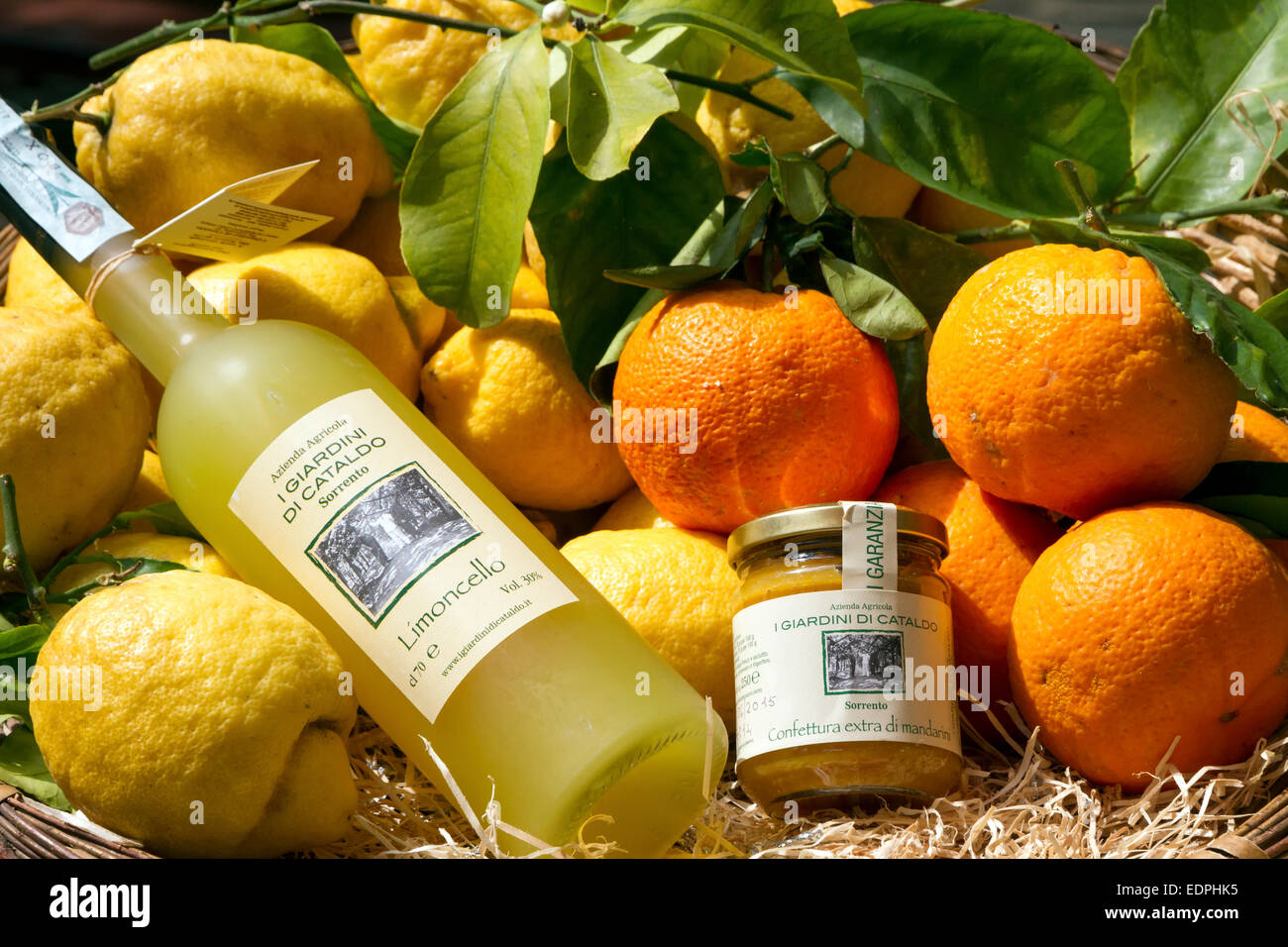 Citrus fruit and products on sale in the Italian resort of Sorrento on ...