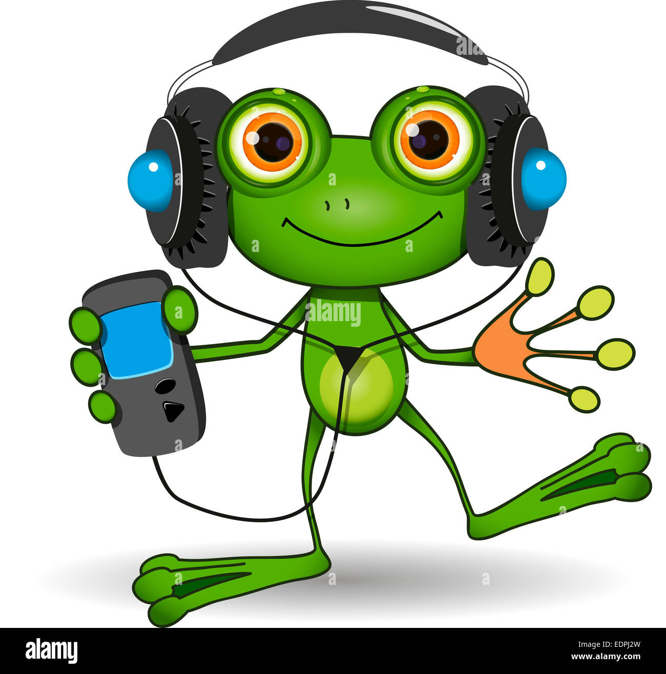 Illustration of a cartoon frog in headphones Stock Photo - Alamy