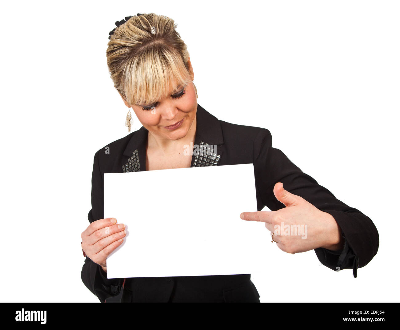 Studio portrait of a cute blond girl holding a piece of paper Stock ...
