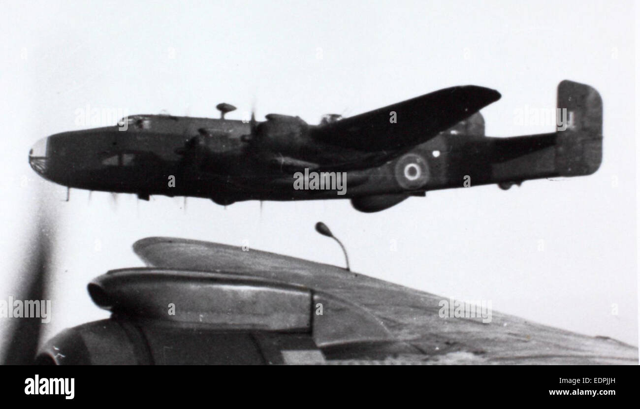 This photograph shows a Handley Page Halifax, a British four-engine ...