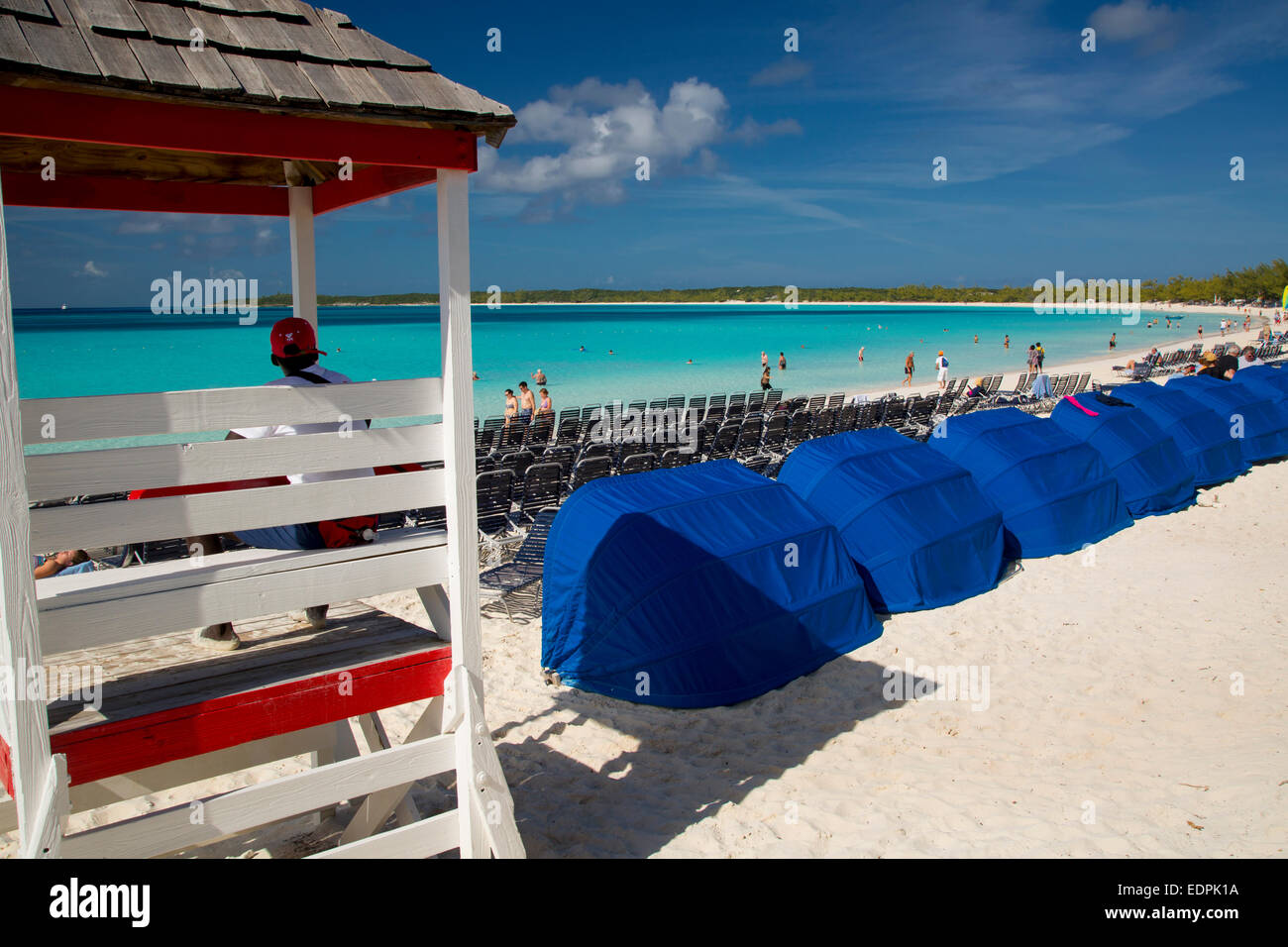 Lifeguard overlooking beach at Half Moon Cay, Bahamas Stock Photo - Alamy