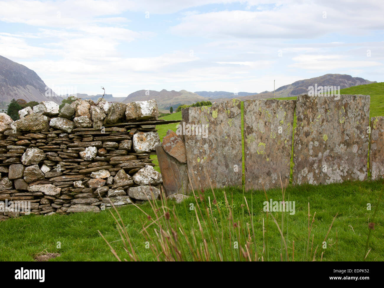 Drystone walling and slate field fence near Blaenau Ffestiniog in ...