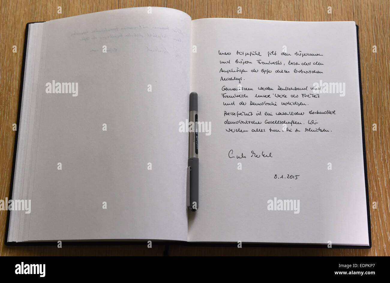 Berlin, Germany. 8th January, 2015. The condolences book signed by ...