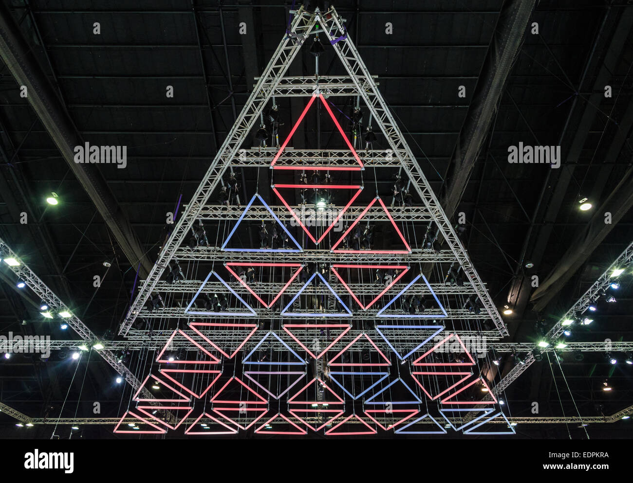 Triangle bulb on the ceiling of exhibition center Stock Photo - Alamy