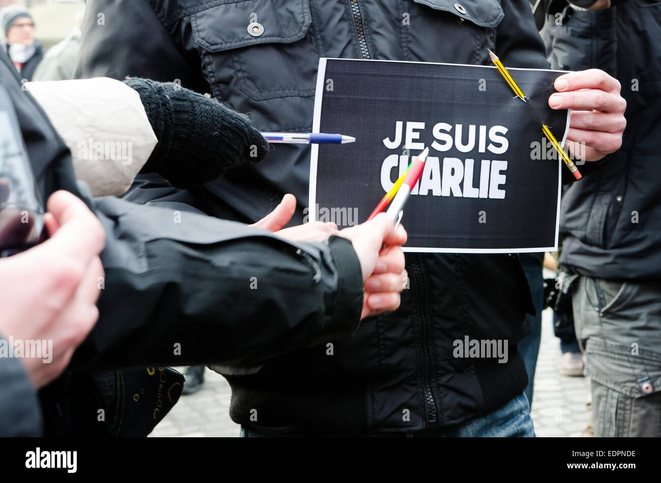 Ljubljana, Slovenia. 8th January, 2015. "Ja suis Charlie" sign and ...