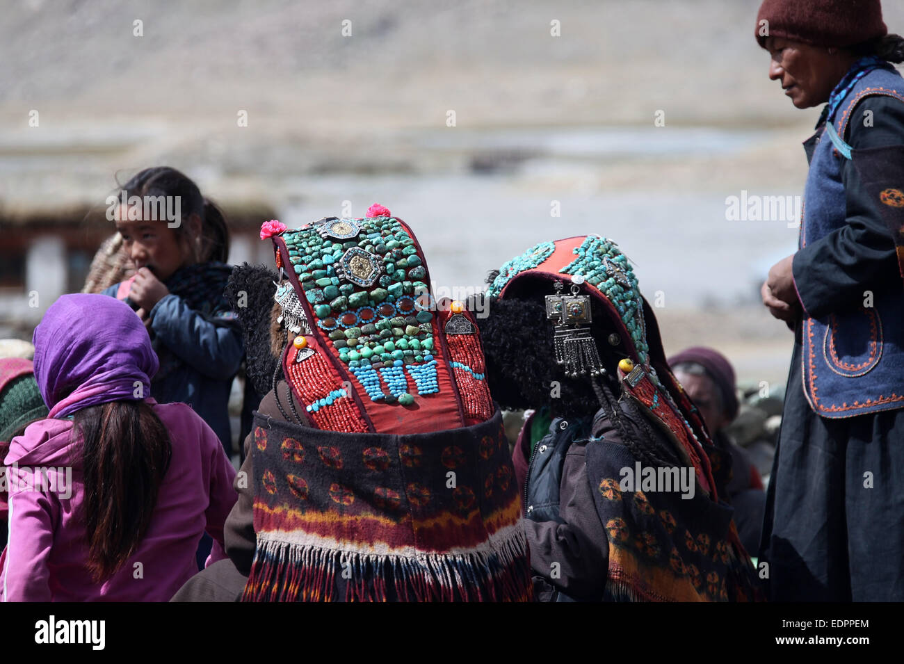 Local people in the remote Himalayan village of Rangdum which is in the ...