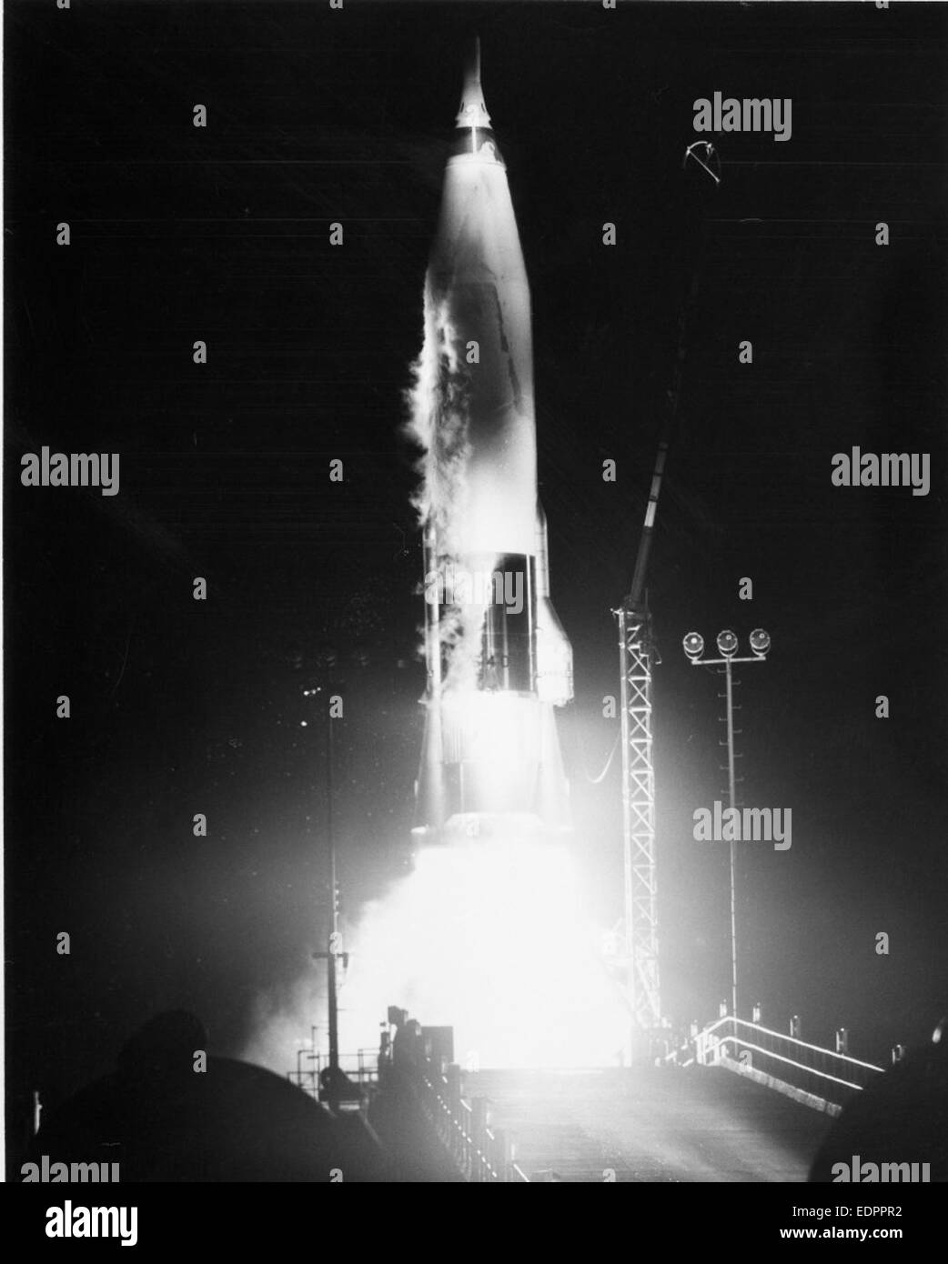 This photograph shows the launch of an Atlas ICBM, marking a ...