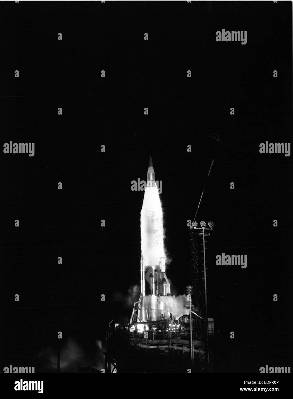An image depicting the launch of the Atlas 136F ICBM, an integral part ...