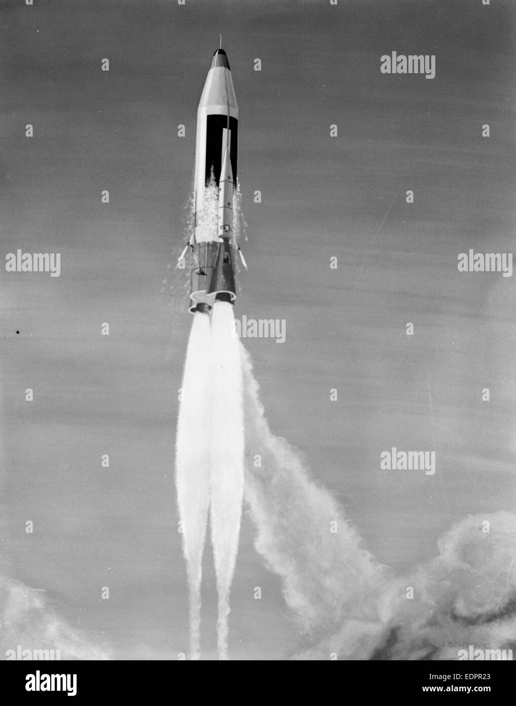 An artistic representation of an Atlas ICBM launch, created for a Los ...