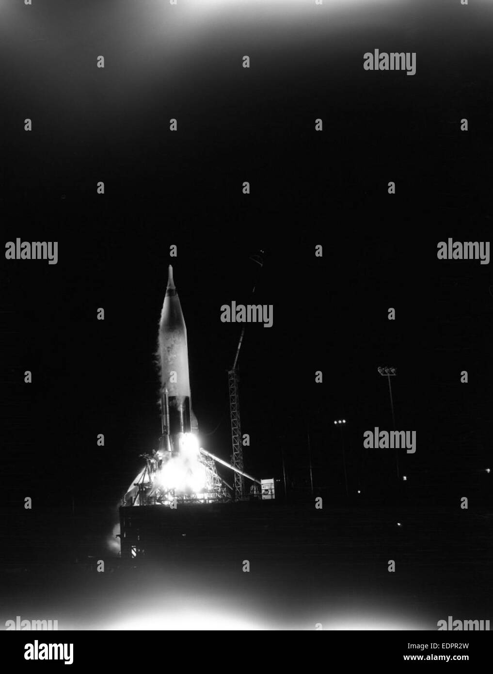 This image captures the launch of an Atlas ICBM ('54D model), a ...
