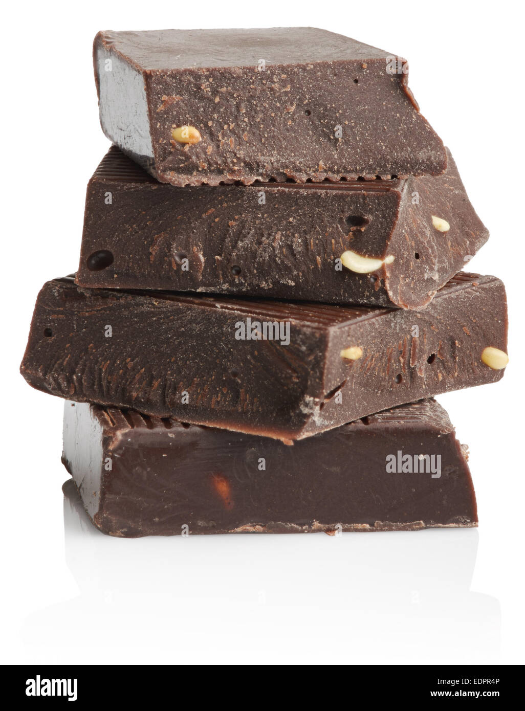 Stack of chocolate pieces on a white background Stock Photo - Alamy