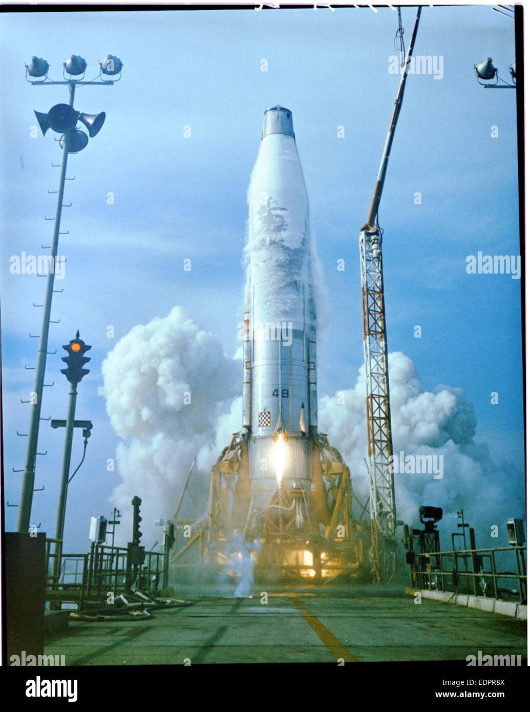 This image documents the launch of an Atlas ICBM, highlighting its role ...