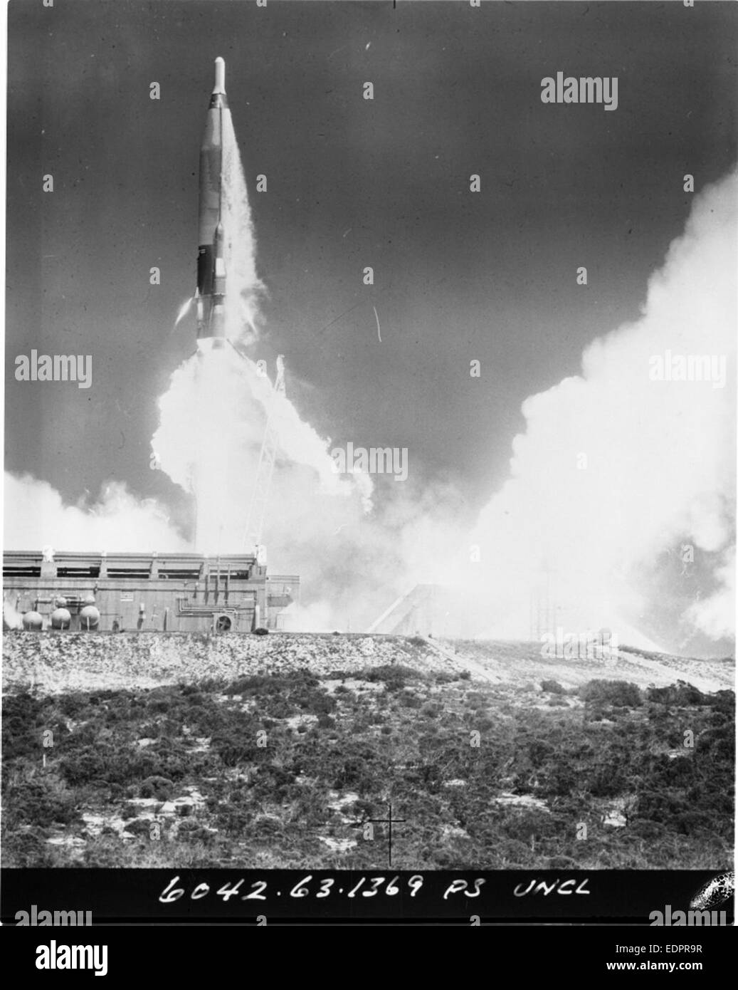This image depicts an Atlas ICBM (Intercontinental Ballistic Missile ...