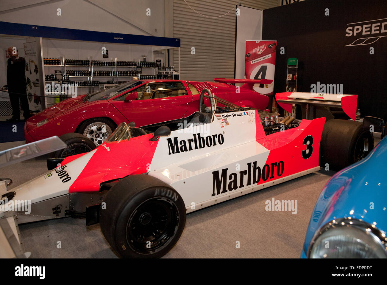 F1 racing car driven by Alain Prost at the London Classic car show ...