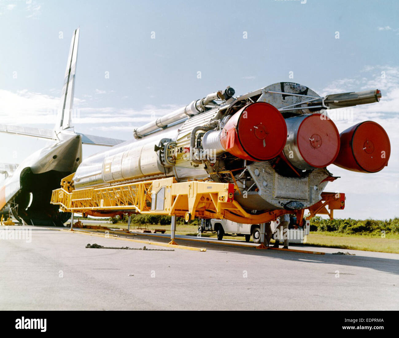 This image shows the Atlas missile on a trailer, as documented in the ...