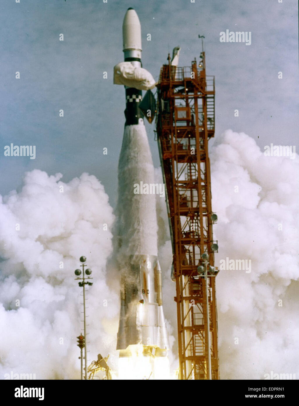 This image captures the launch of the Atlas-Agena rocket, a key ...