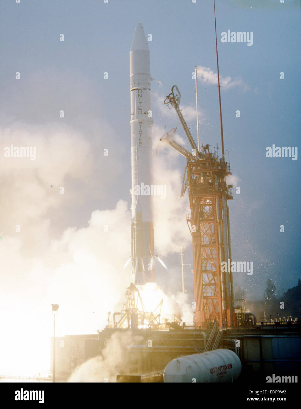 This image captures the Atlas-Centaur rocket launch, marking a key ...