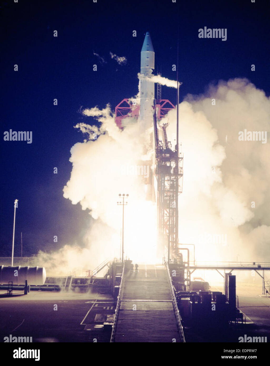 This image shows the Atlas-Centaur launch during a night operation as ...