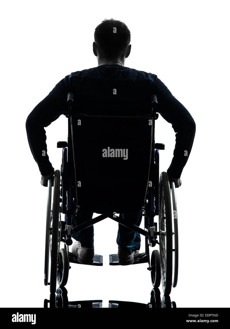 one handicapped man rear view in silhouette studio on white background ...