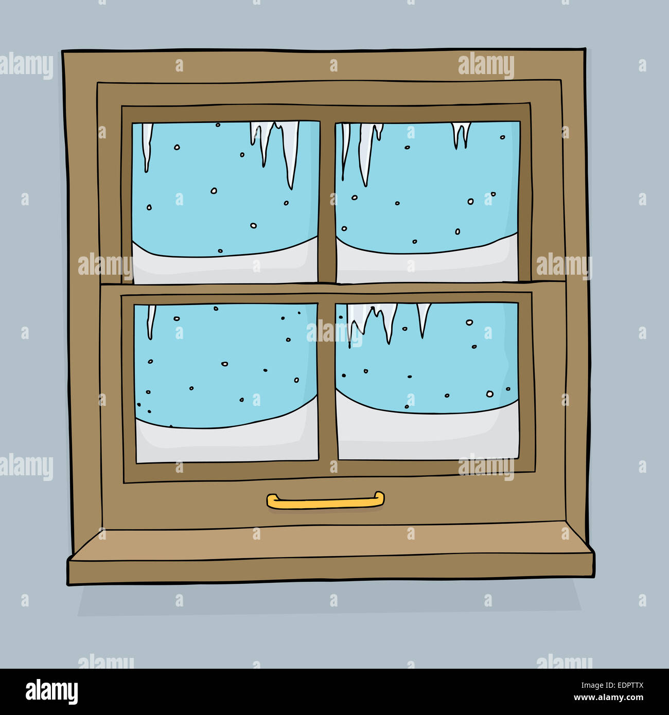 Cartoon snow and ice forming on window Stock Photo - Alamy
