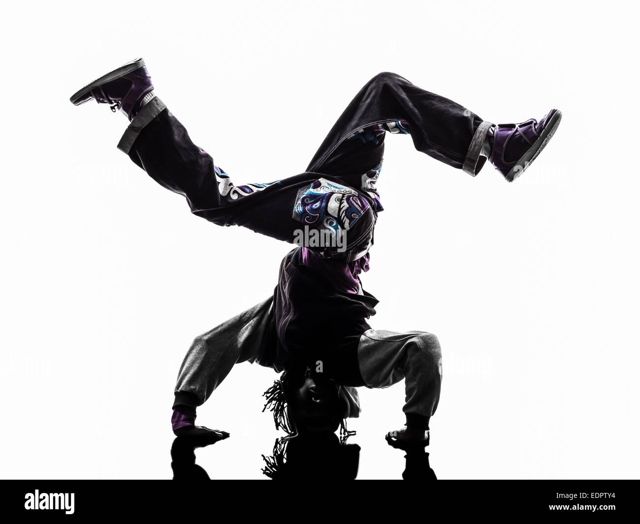 one hip hop breakdancer breakdancing handstand man silhouette white ...