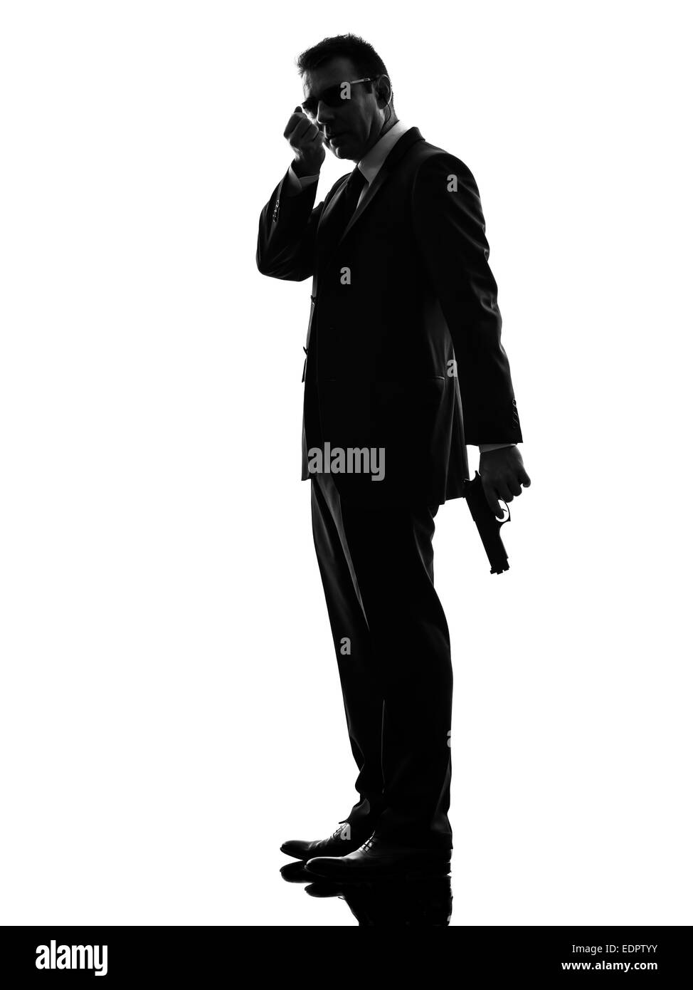 one secret service security bodyguard agent man in silhouette on white ...