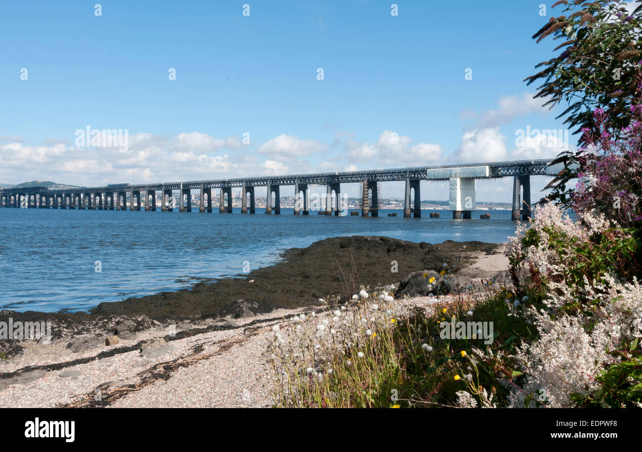 tay rail bridge river estuary railway crossing angus Stock Photo - Alamy