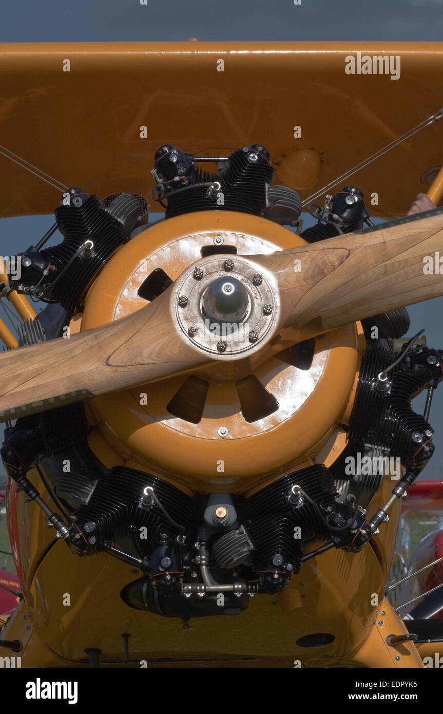 Boeing Stearman engine with wooden propeller at German Fly-In Event ...