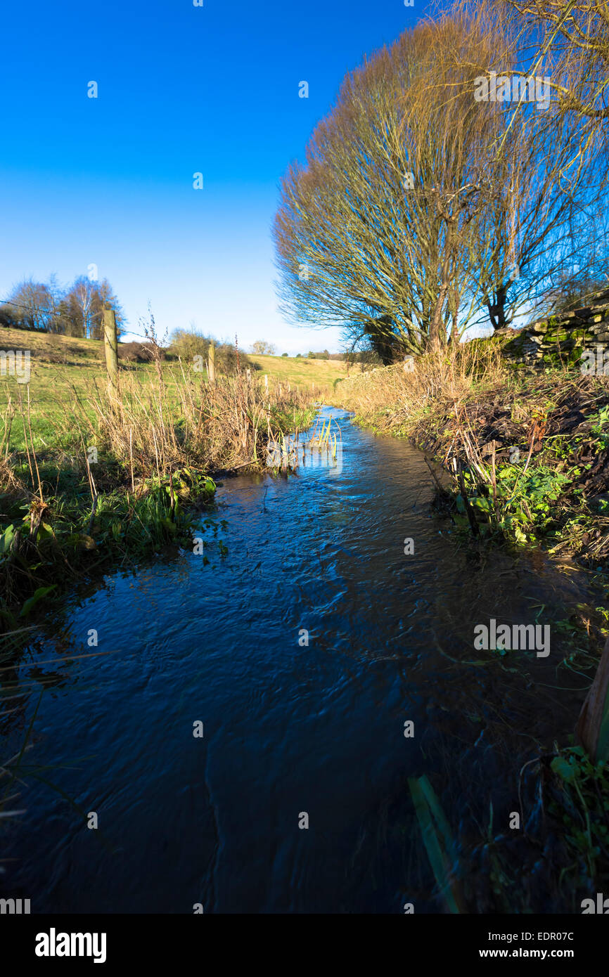 The Swin Brook flowing again after heavy rain at Swinbrook near Burford ...