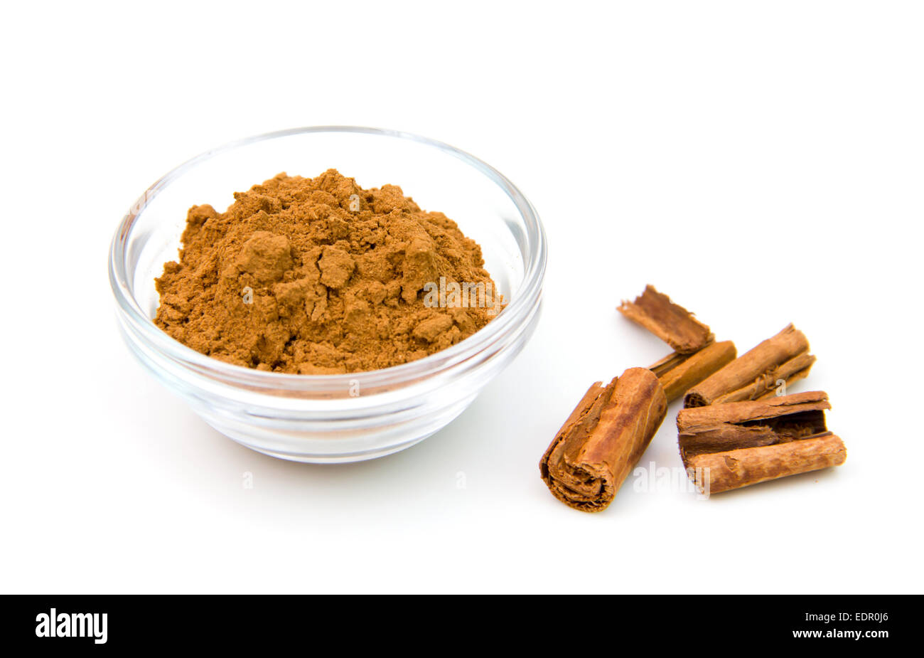 Glass bowl with cinnamon on white background Stock Photo - Alamy