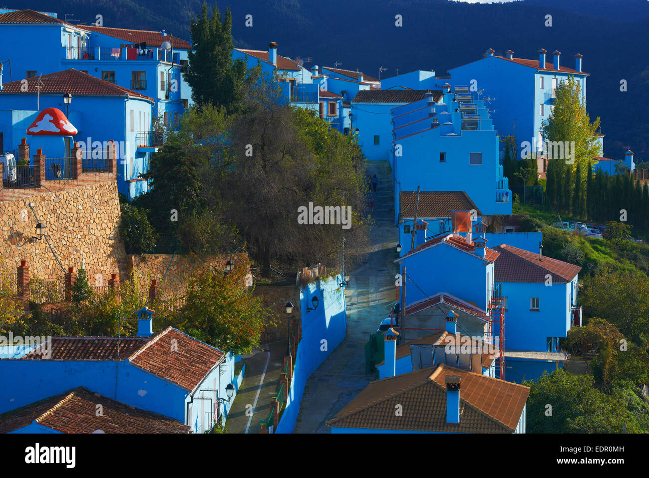 Juzcar, Genal Valley, Genal river valley, Serrania de Ronda. Smurfs ...