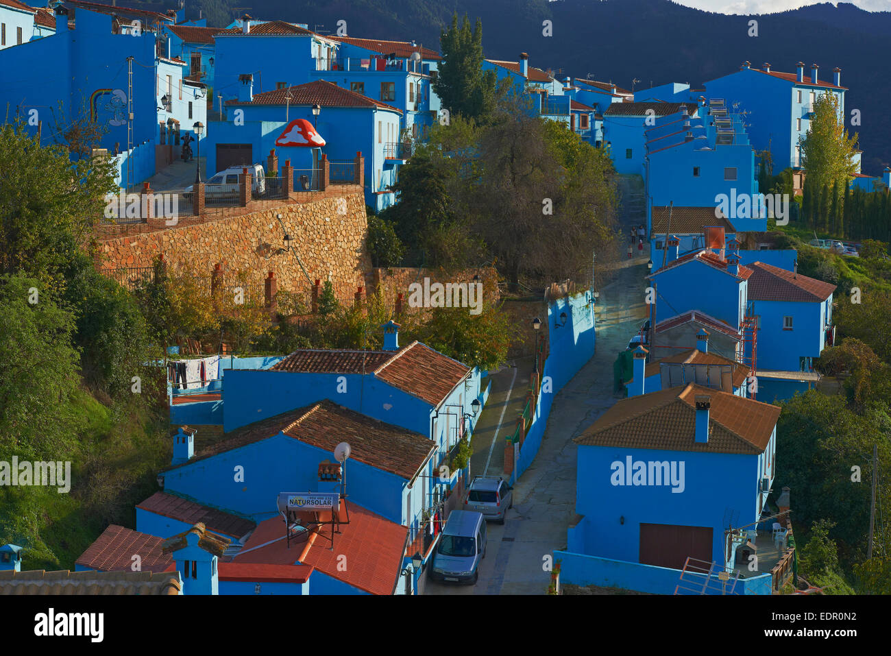 Juzcar, Genal Valley, Genal river valley, Serrania de Ronda. Smurfs ...