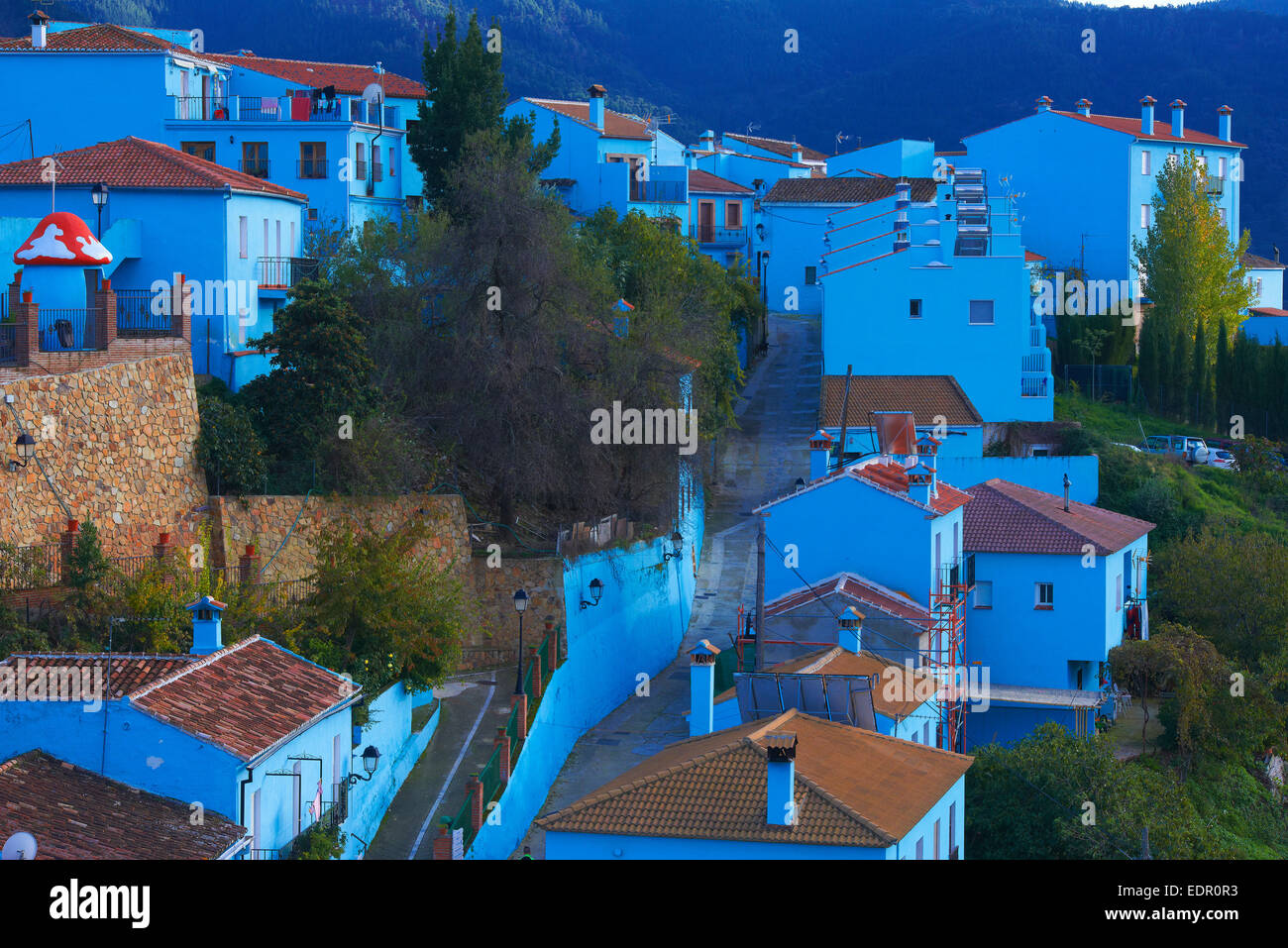 Juzcar, Genal Valley, Genal river valley, Serrania de Ronda. Smurfs ...
