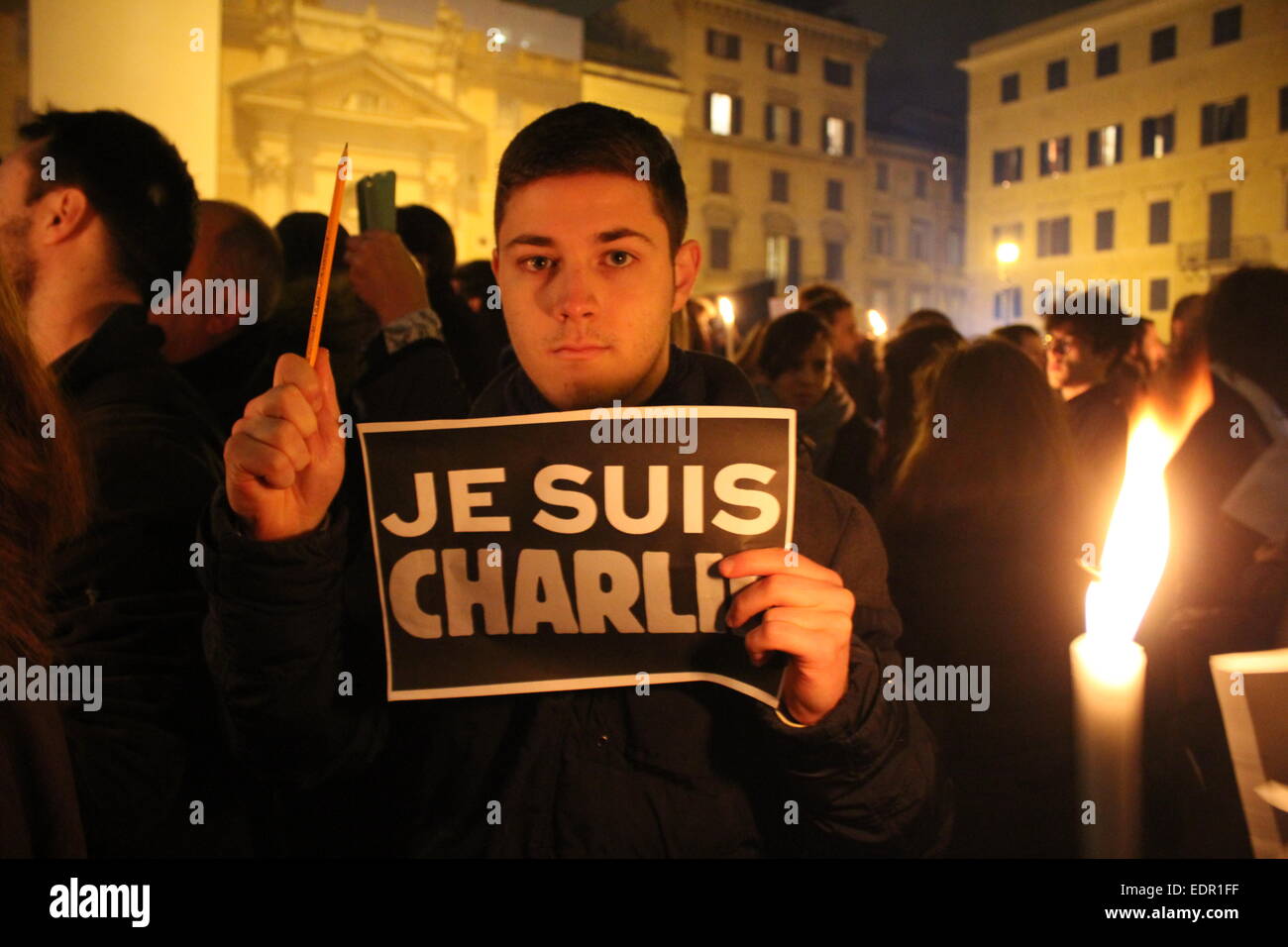 Rome, Italy. 8th January 2015. Vigil for the Charlie Hebdo terrorist ...