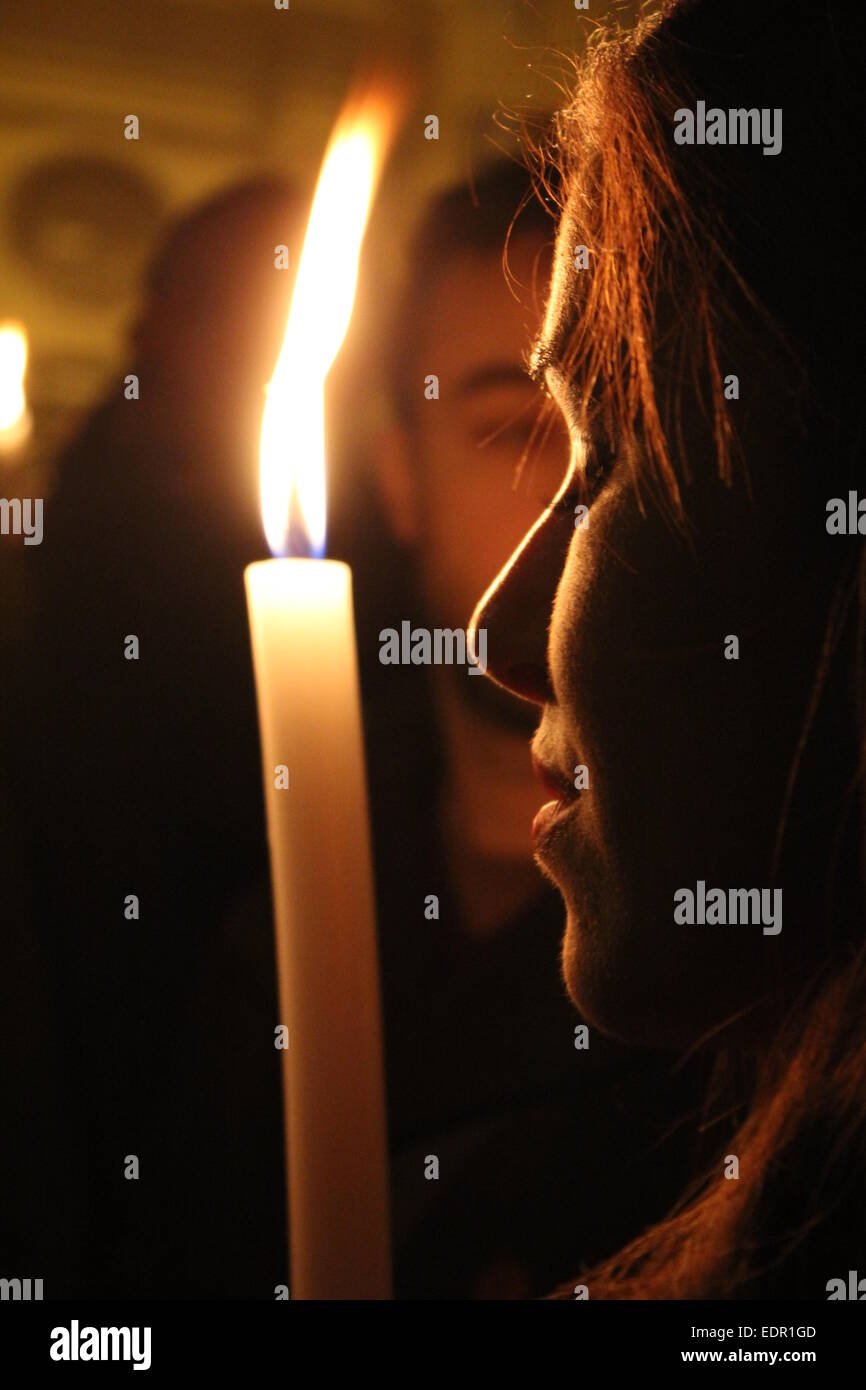 Rome, Italy. 8th January 2015. Vigil for the Charlie Hebdo terrorist ...