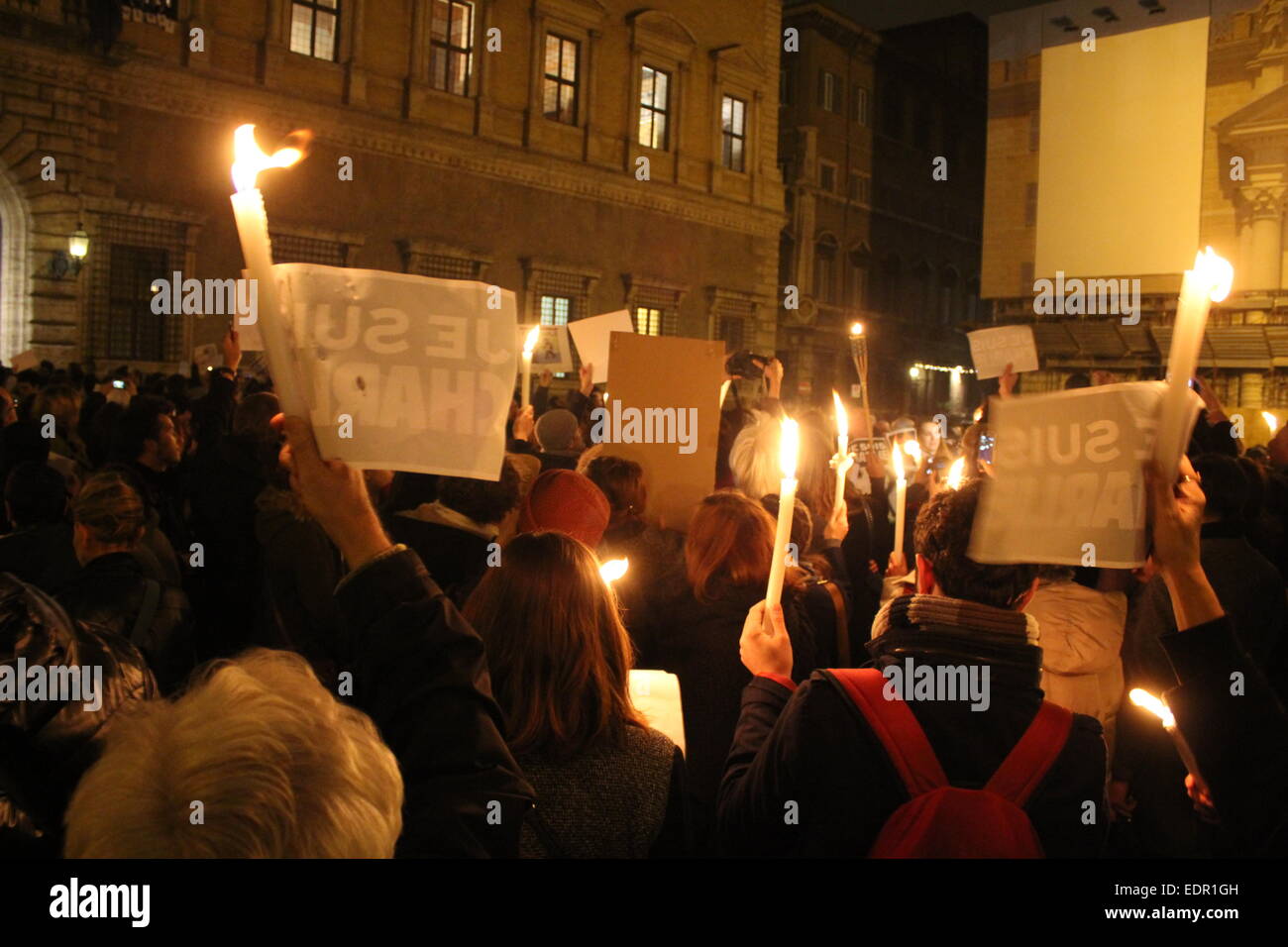 Rome, Italy. 8th January 2015. Vigil for the Charlie Hebdo terrorist ...