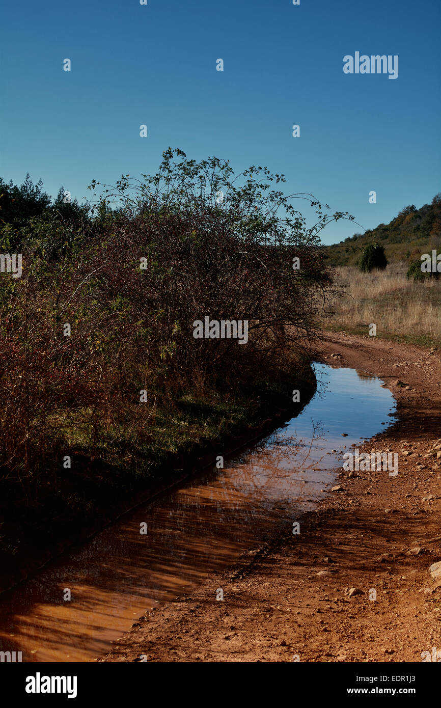 mountain road with puddle Stock Photo - Alamy