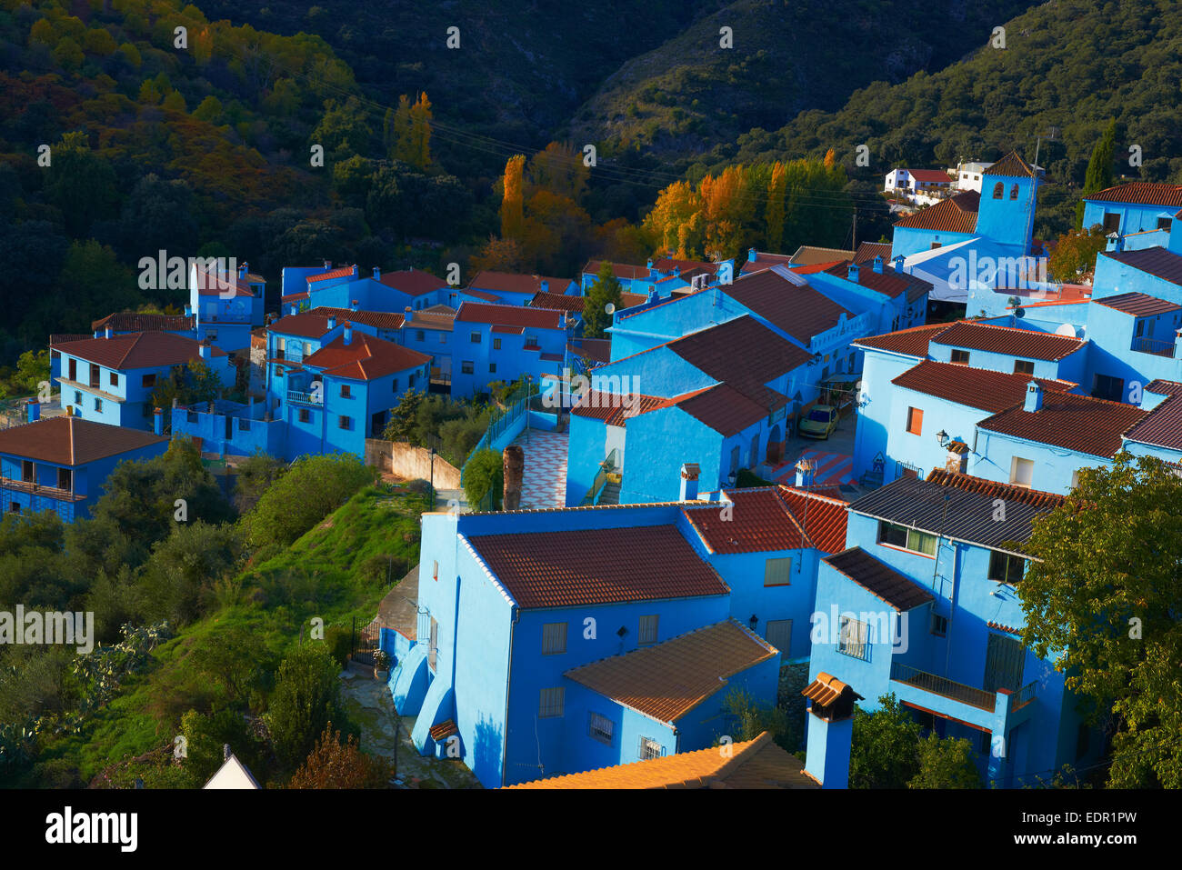 Juzcar, Genal Valley, Genal river valley, Serrania de Ronda. Smurfs ...