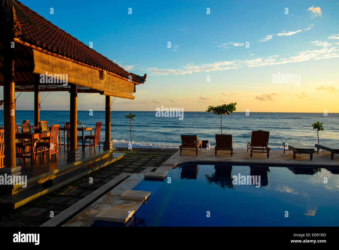 resort with swimming pool at beach in amed bali indonesia Stock Photo ...